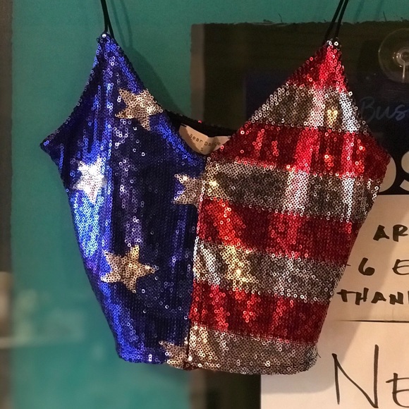 Tops | New Red Blue Stars Stripes Sequin Bikini Crop Top | Poshmark